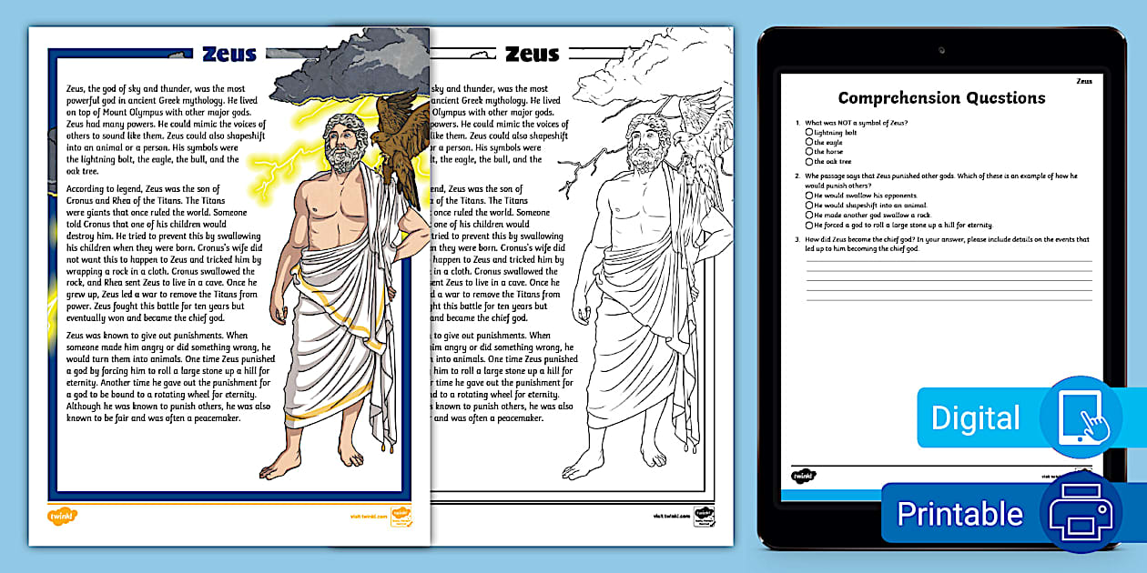 Sixth Grade Zeus Reading Passage Comprehension Activity
