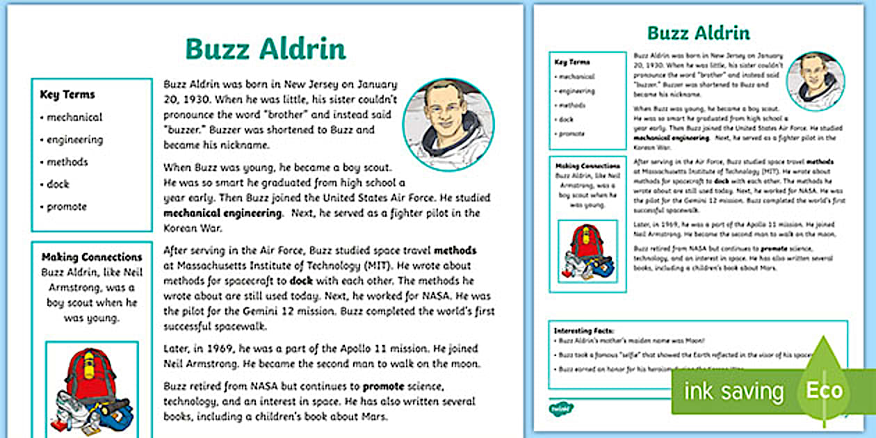 Buzz Aldrin Worksheet | Moon Landing Day | Twinkl USA