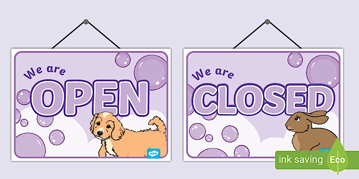 Black and White Pet Groomers Role Play Open Closed Sign
