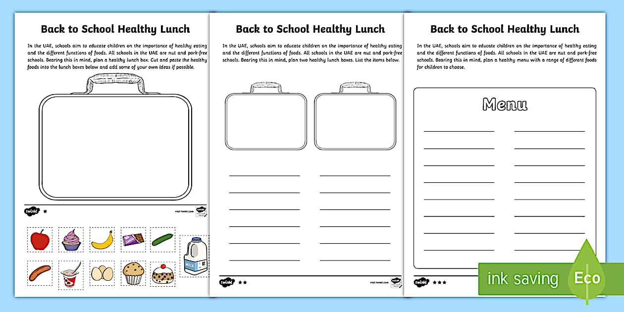 Healthy Lunch Box Differentiated Worksheet / Worksheets