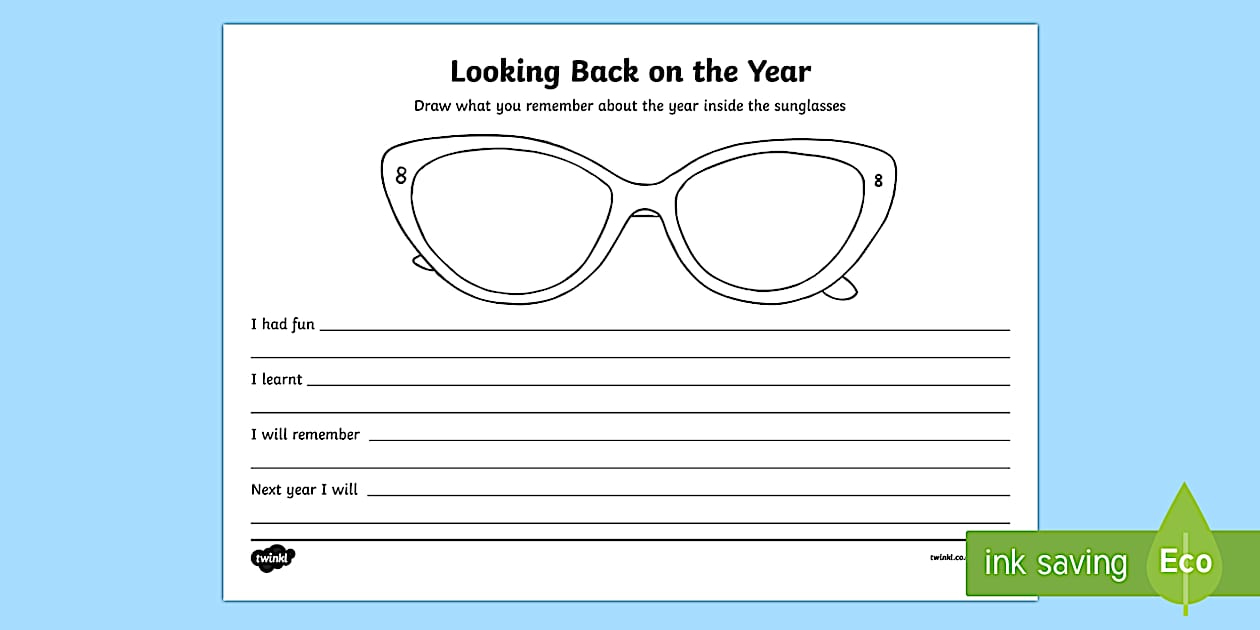 Looking Back Sunglasses End of Year Worksheet / Worksheet