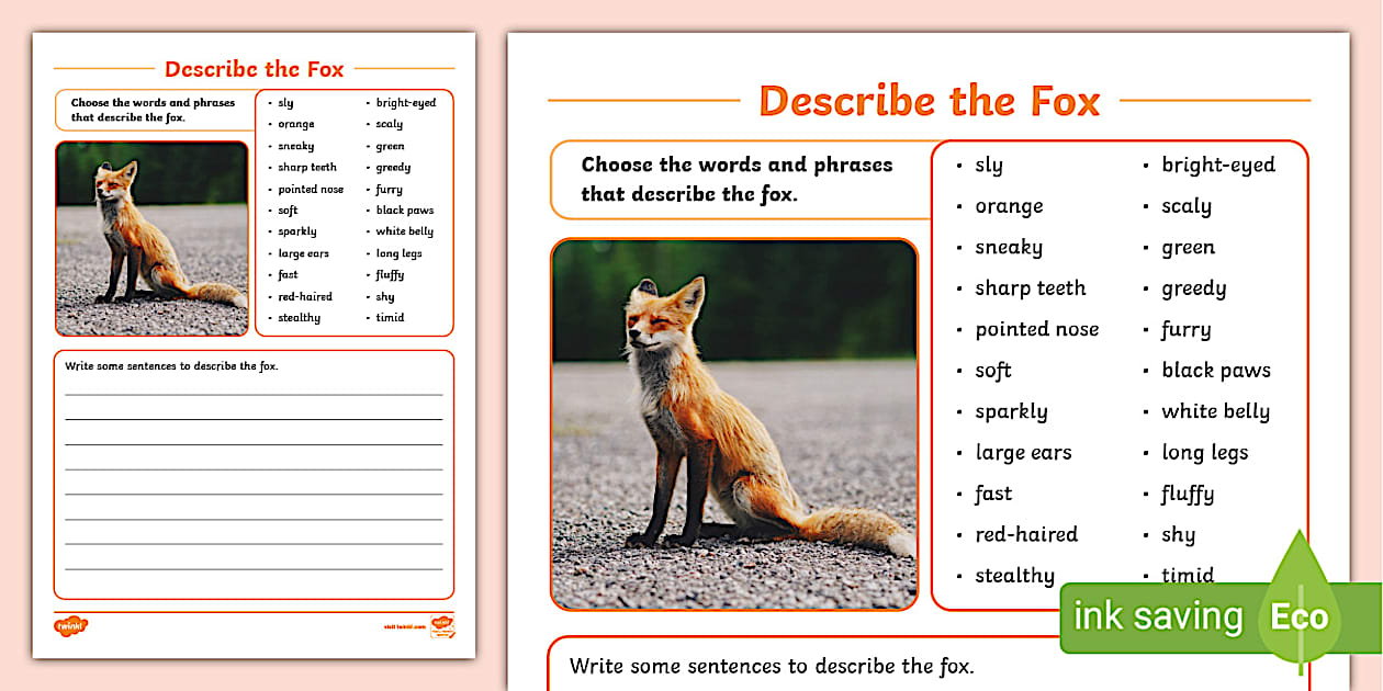 Describe the Fox Writing Activity (teacher made) - Twinkl