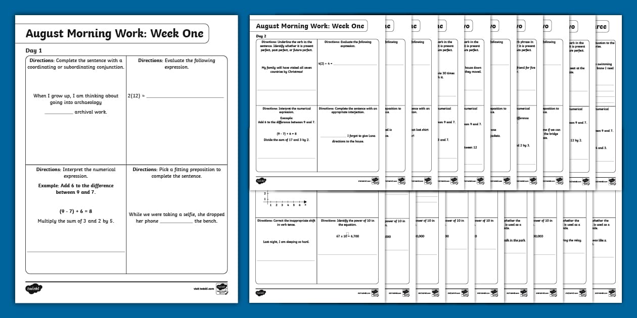 Fifth Grade August Morning Work Bundle (teacher made)