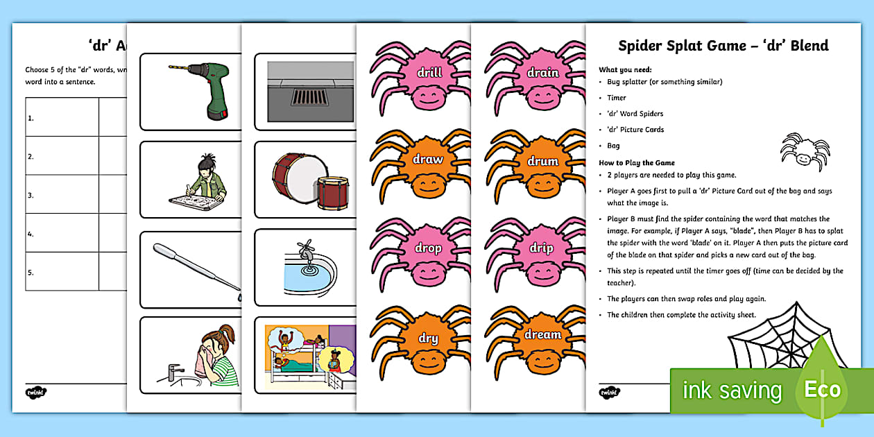 Spider Splat 'dr' Blend Game (teacher made) - Twinkl