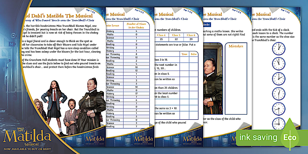 FREE! - 👉 Roald Dahl's Matilda The Musical - Maths Mystery Game - KS1