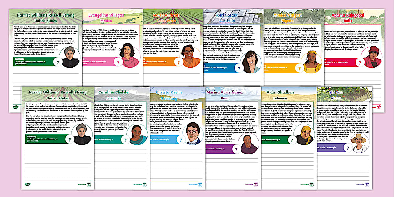 Women in Agriculture Summary Practice Worksheets - Twinkl