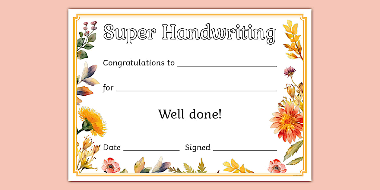 Wildflower Botanical Themed Handwriting Certificate - Twinkl