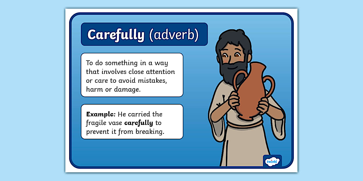 Carefully: Adverb Definition Poster (teacher made) - Twinkl