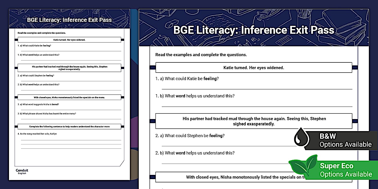 BGE Literacy: Inference Exit Pass (Teacher-Made) - Twinkl