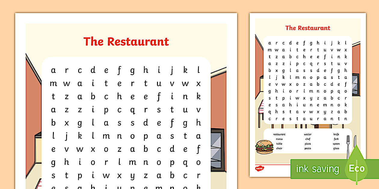 The Restaurant Aistear Word Search (teacher made) - Twinkl