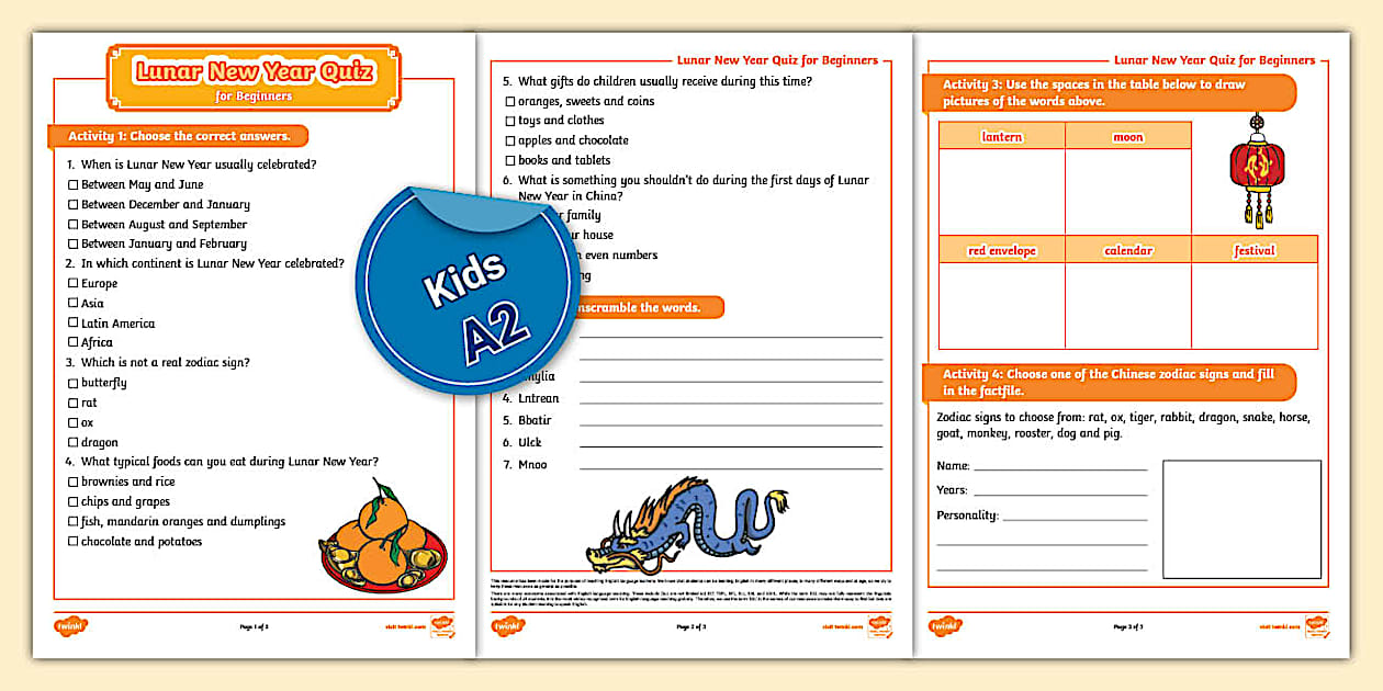 ESL Lunar New Year Beginner Quiz | Lunar New Year - Twinkl