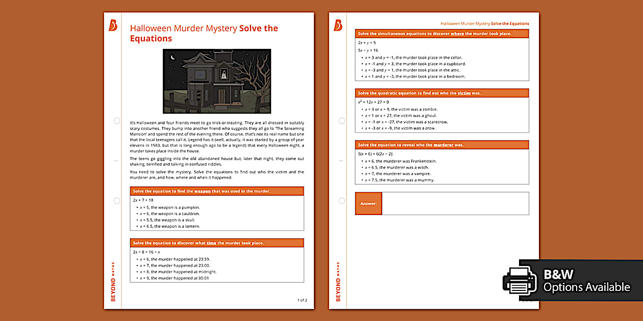 👉 Solving Equations Activity: Murder Mystery | KS3 Maths | Beyond