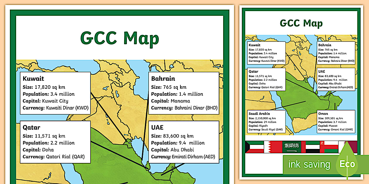 GCC Map with Information A4 Display Poster (teacher made)
