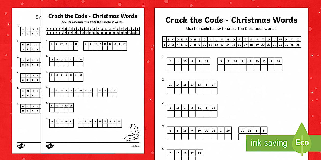 Christmas Code Cracker | Word Activity with Answers - Twinkl