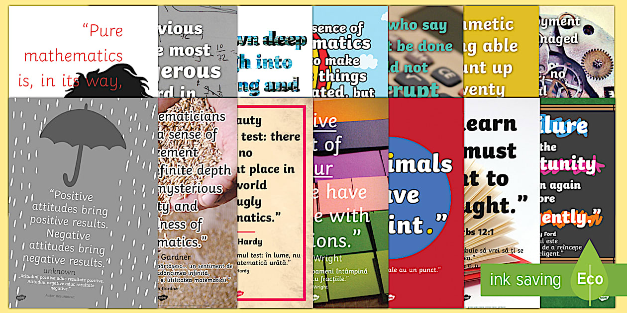 Maths Quotes Motivational Display Poster Pack English/Romanian
