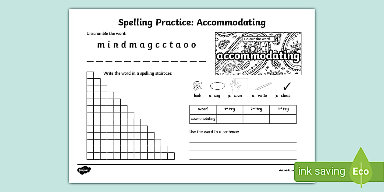 Accommodating Spelling Practice Worksheet (Lehrer gemacht)