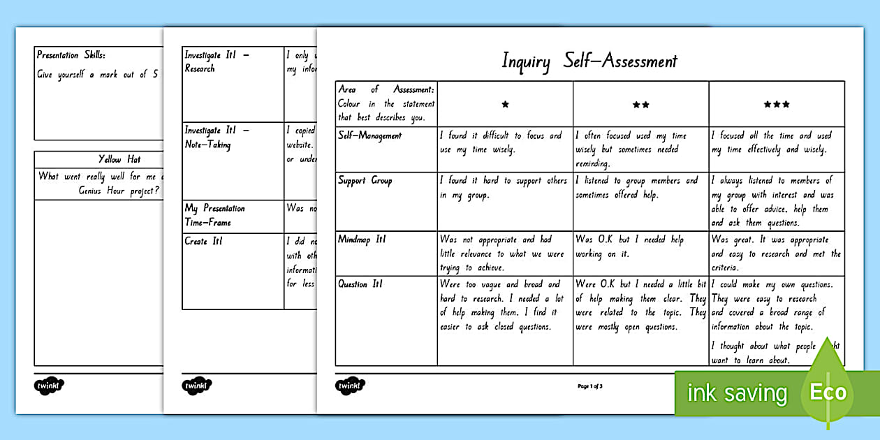 Inquiry Self Assessment Activity - Twinkl