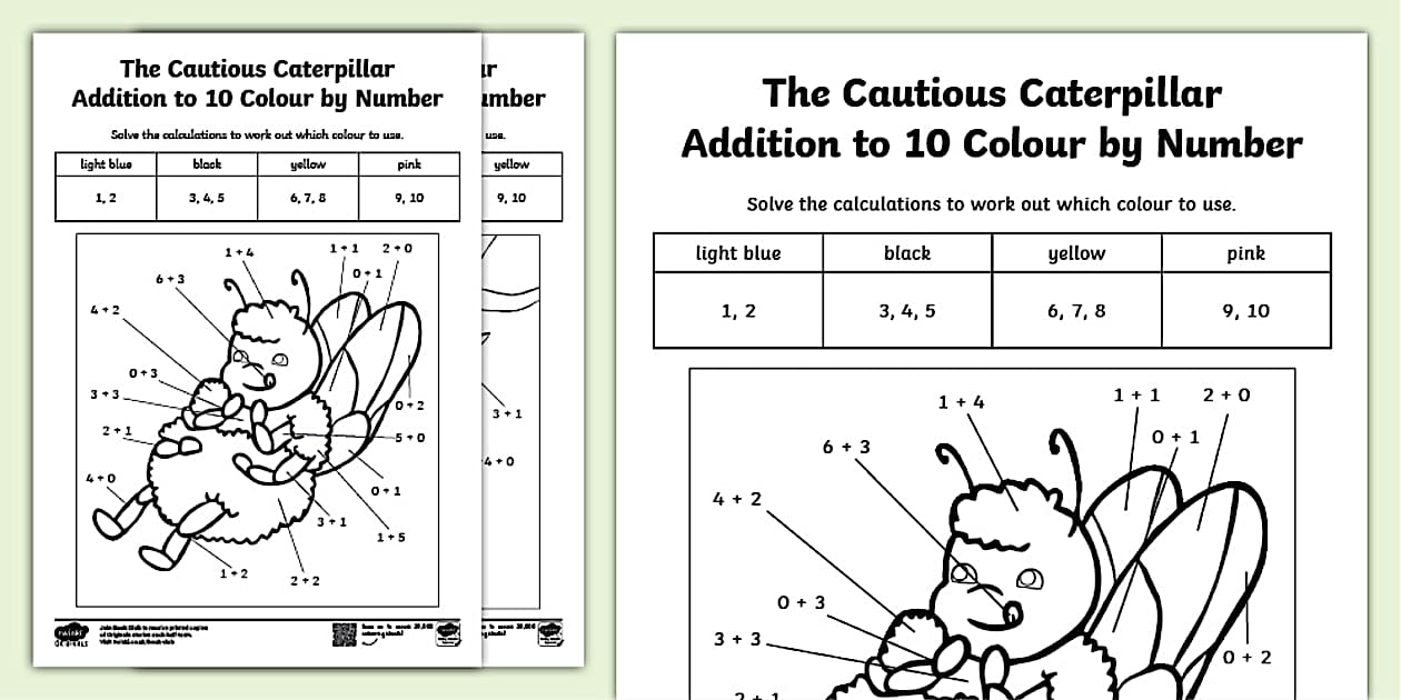 The Cautious Caterpillar Addition to 10 Colour by Number