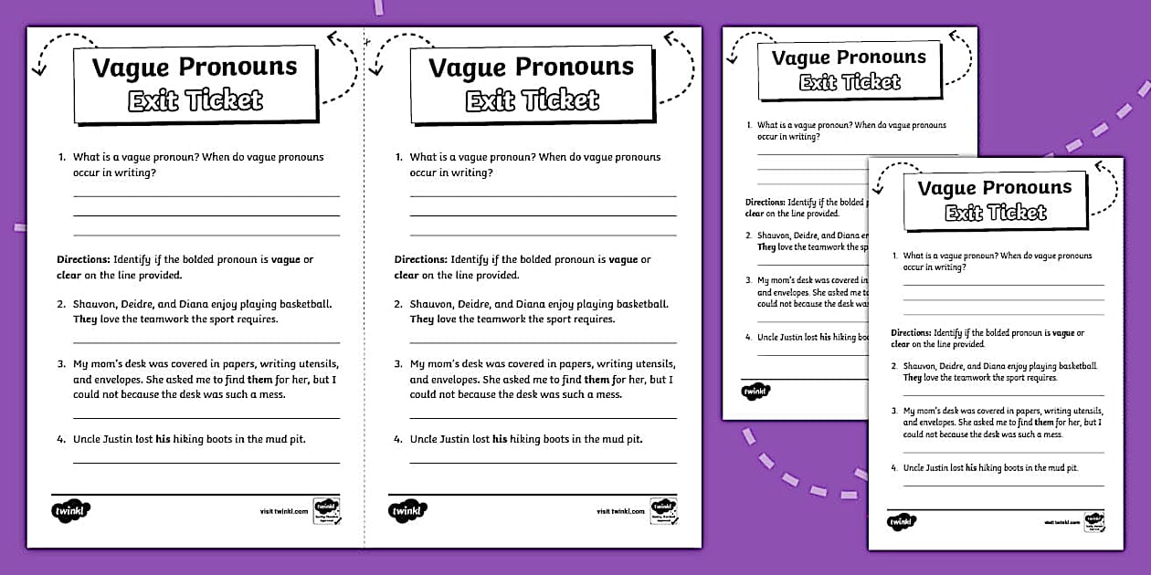 Sixth Grade Vague Pronouns Exit Ticket - Twinkl