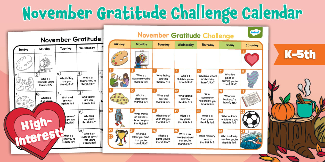 November 2025 Gratitude Challenge Calendar - Twinkl