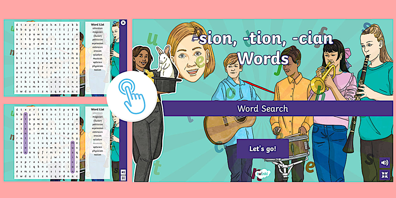 -sion, -tion, -cian Words Interactive Word Search - Twinkl