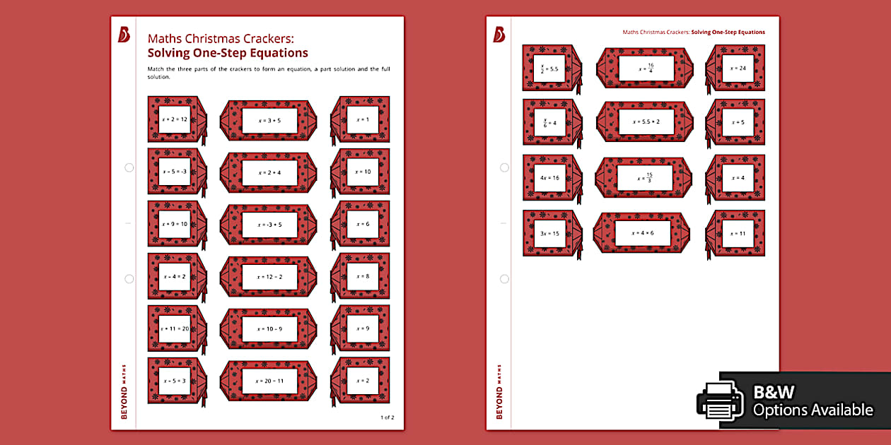👉 Solving One-Step Equations Christmas Crackers - Twinkl