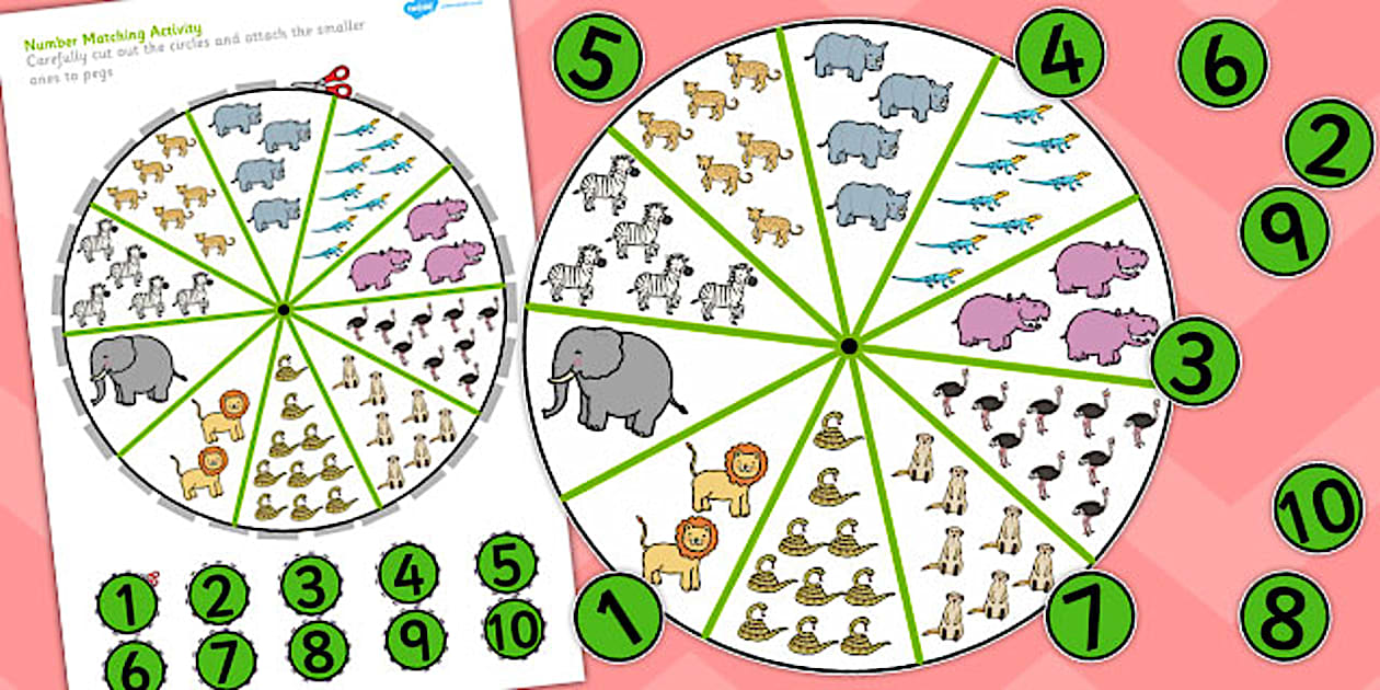 Safari Animals Number Matching Pegs Activity - Twinkl