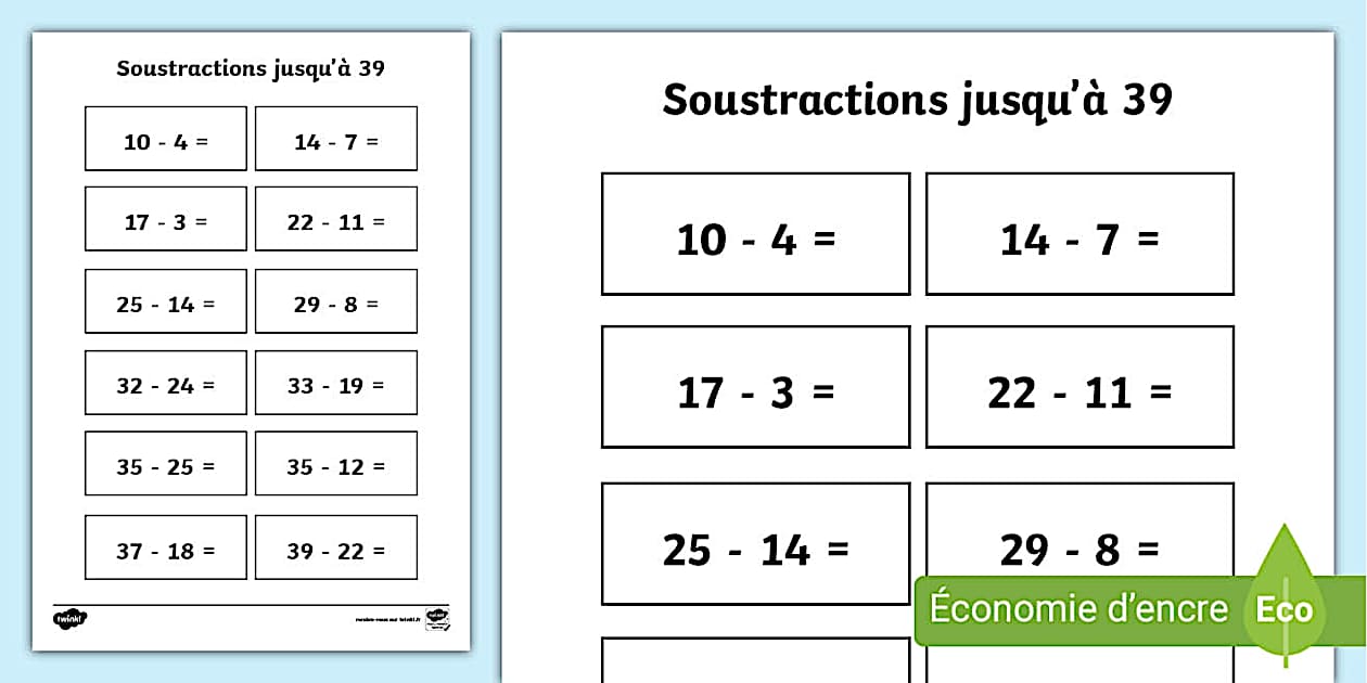 Activité sur les soustractions jusqu'à 39 (teacher made)
