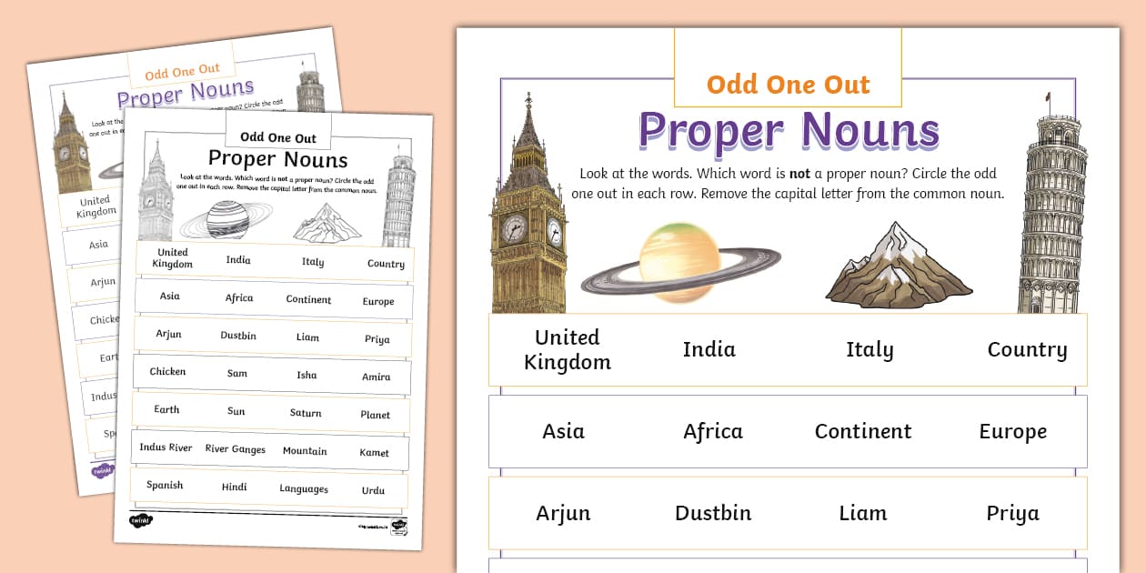 Proper Nouns Odd One Out Worksheet (teacher made) - Twinkl
