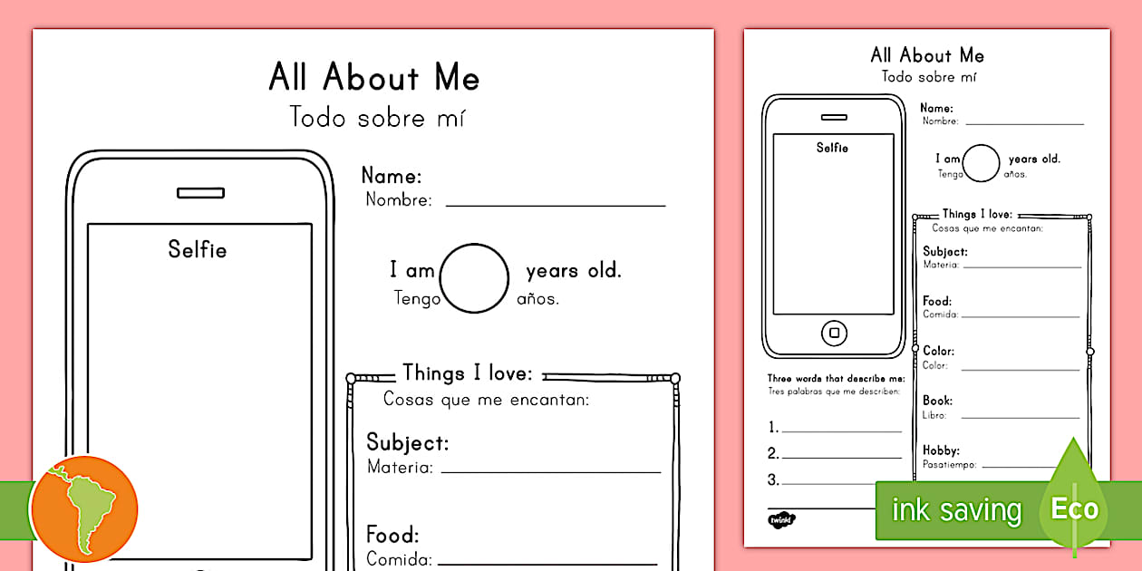 All About Me Selfie Writing English/Spanish (Teacher-Made)