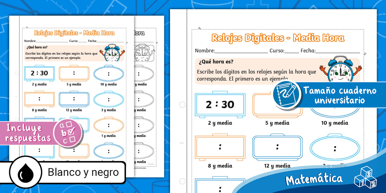 Medias horas | Reloj digital | Paso del tiempo | Matemáticas
