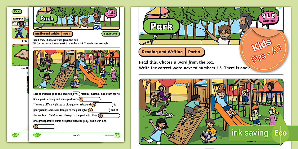 YLE Starters - Reading and Writing Part 4 (Park) - Twinkl