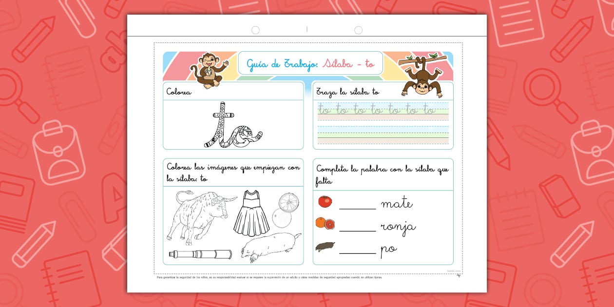 Guía de Trabajo: Sílaba - to (teacher made) - Twinkl