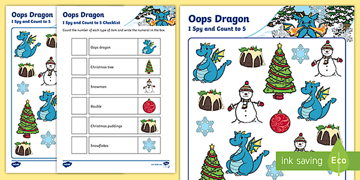 👉 Oops Dragon I Spy and Count Activity to 5 - Twinkl