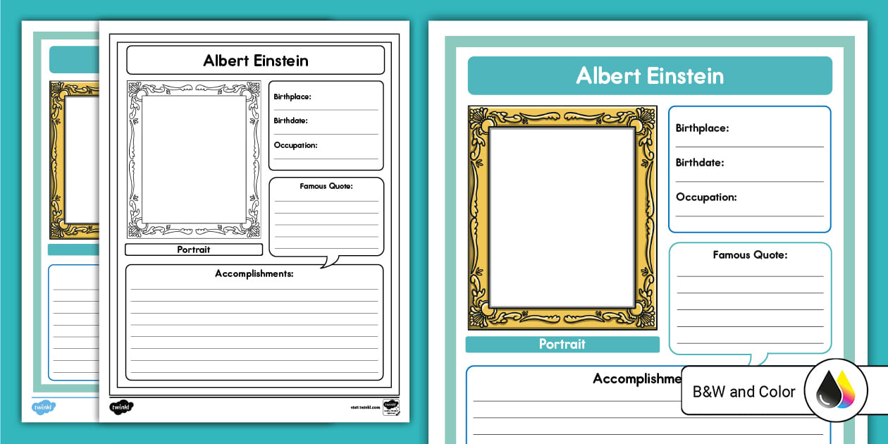 Albert Einstein Biography Worksheet for K-2nd Grade - Twinkl