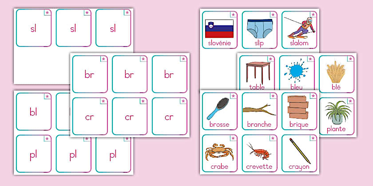 Jeu de paires : Les consonnes doubles br/cr/bl/pl/sl