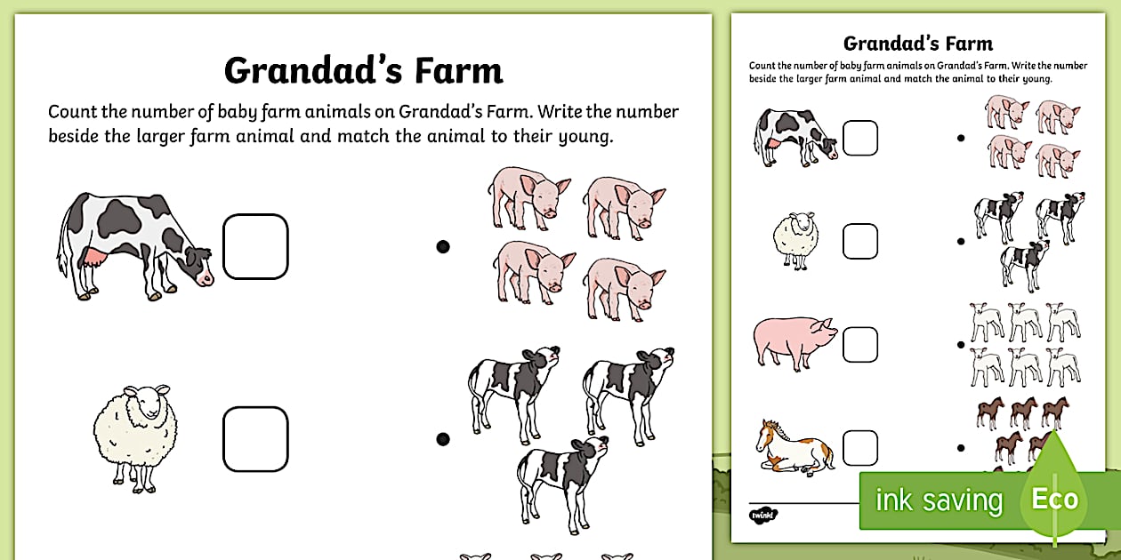 Grandad's Farm Counting Worksheet / Worksheet - Twinkl