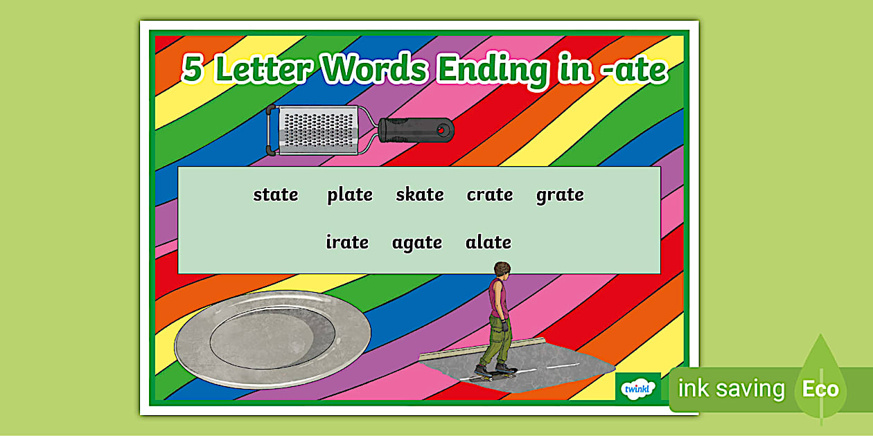 5 Letter Words Ending in -ate Word Mat (professor feito)