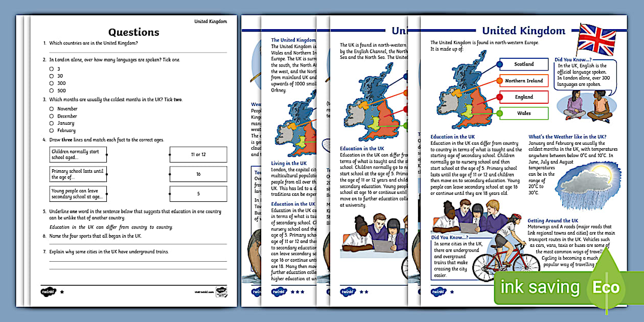 United Kingdom Differentiated Reading Comprehension Activity