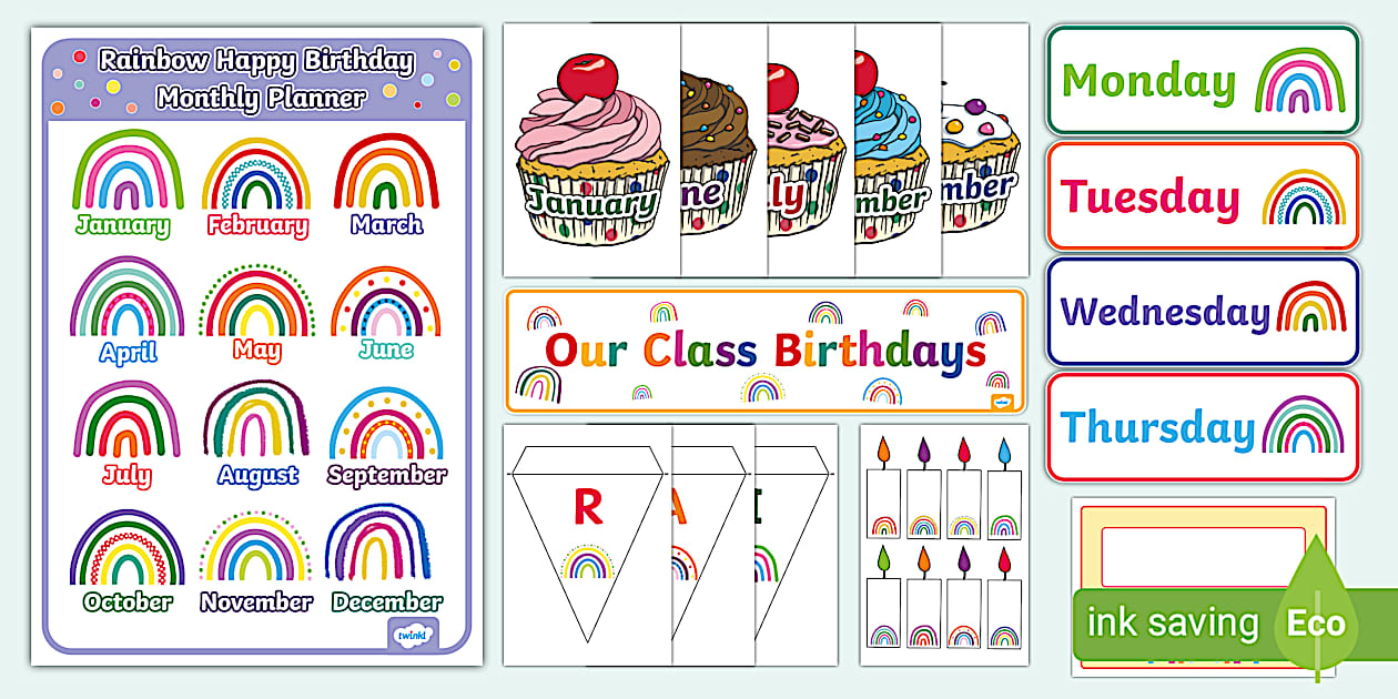 Rainbow Birthday Wall Planner. (teacher made) - Twinkl