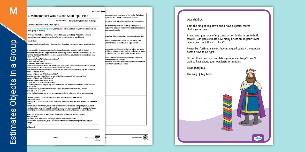 Kindergarten Maths: Building Estimation Challenge Plan and Pack