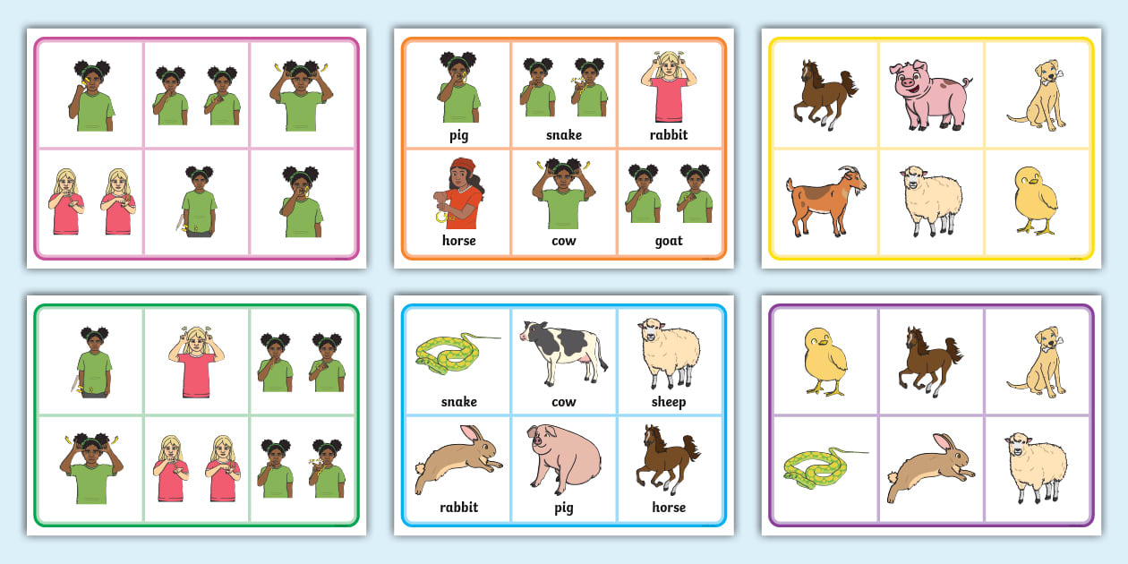 Auslan Pets and Farm Animals Bingo
