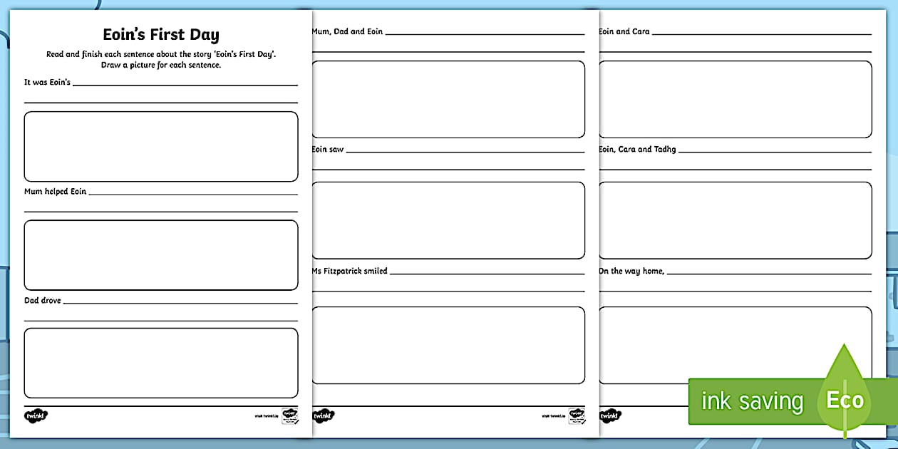 Exploring My World Aistear - Eoin's First Day Complete the Sentence Writing