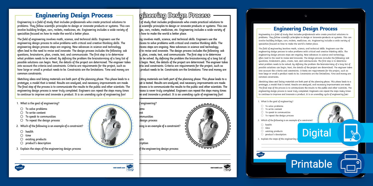Sixth Grade Engineering Reading Passage Comprehension Worksheet