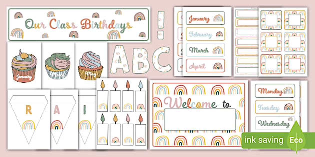 Themed Rainbow Classroom Display Pack (teacher made)