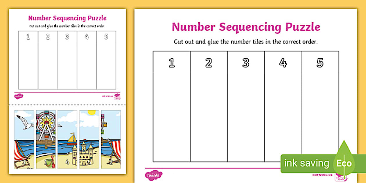 Seaside Themed Number Sequencing Puzzle - Twinkl