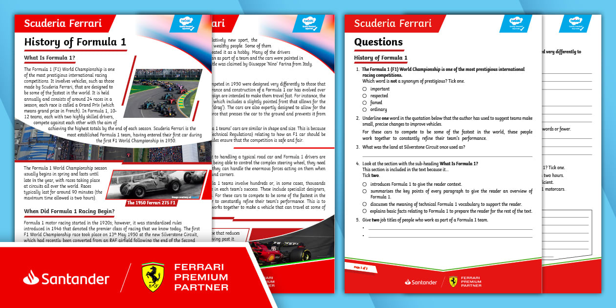 The History of F1 | Reading Comprehension for Kids | Twinkl