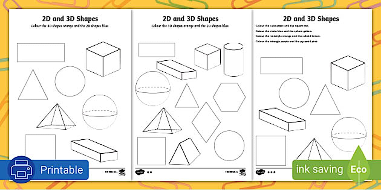 2D and 3D Shapes Colouring Page (teacher made) - Twinkl