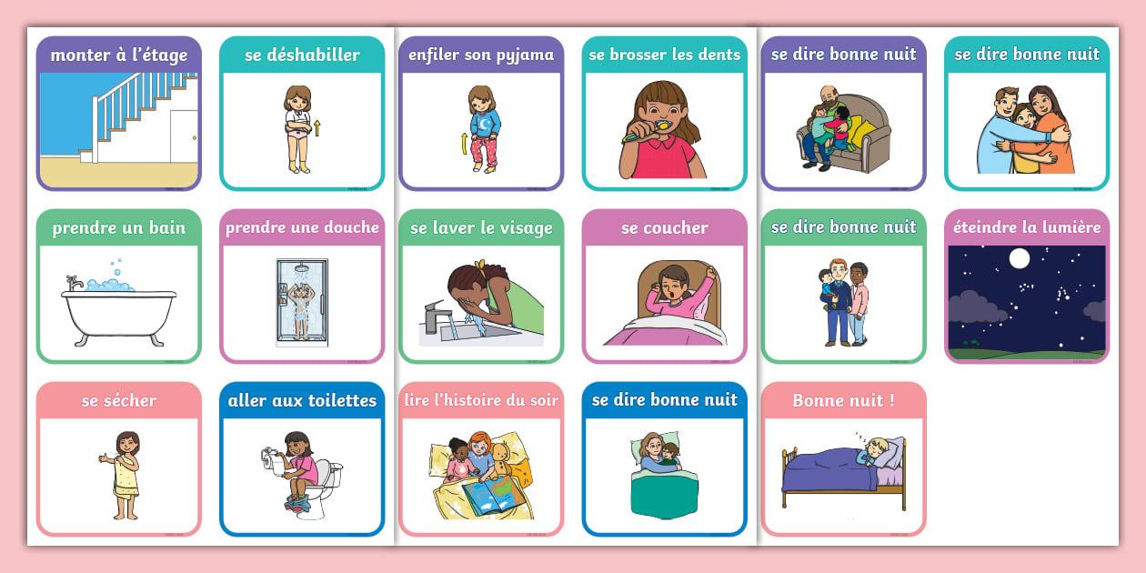 La routine du soir illustrée - Illustrations version fille