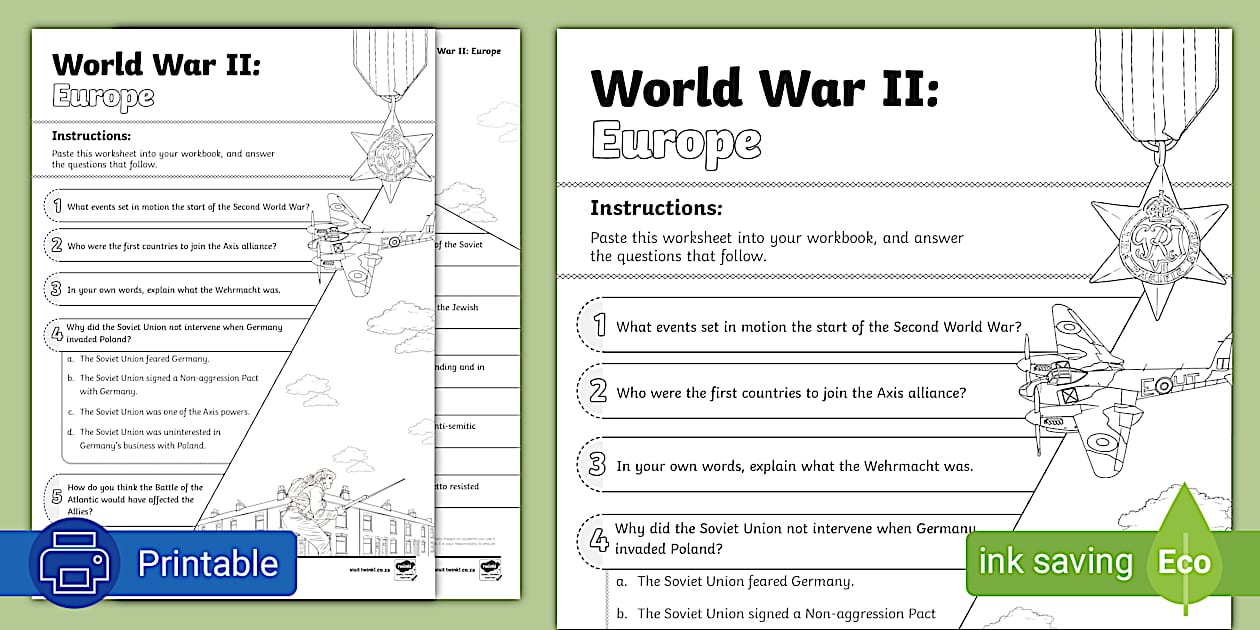 World War II: Europe Grade 9 Activity Sheet (teacher made)
